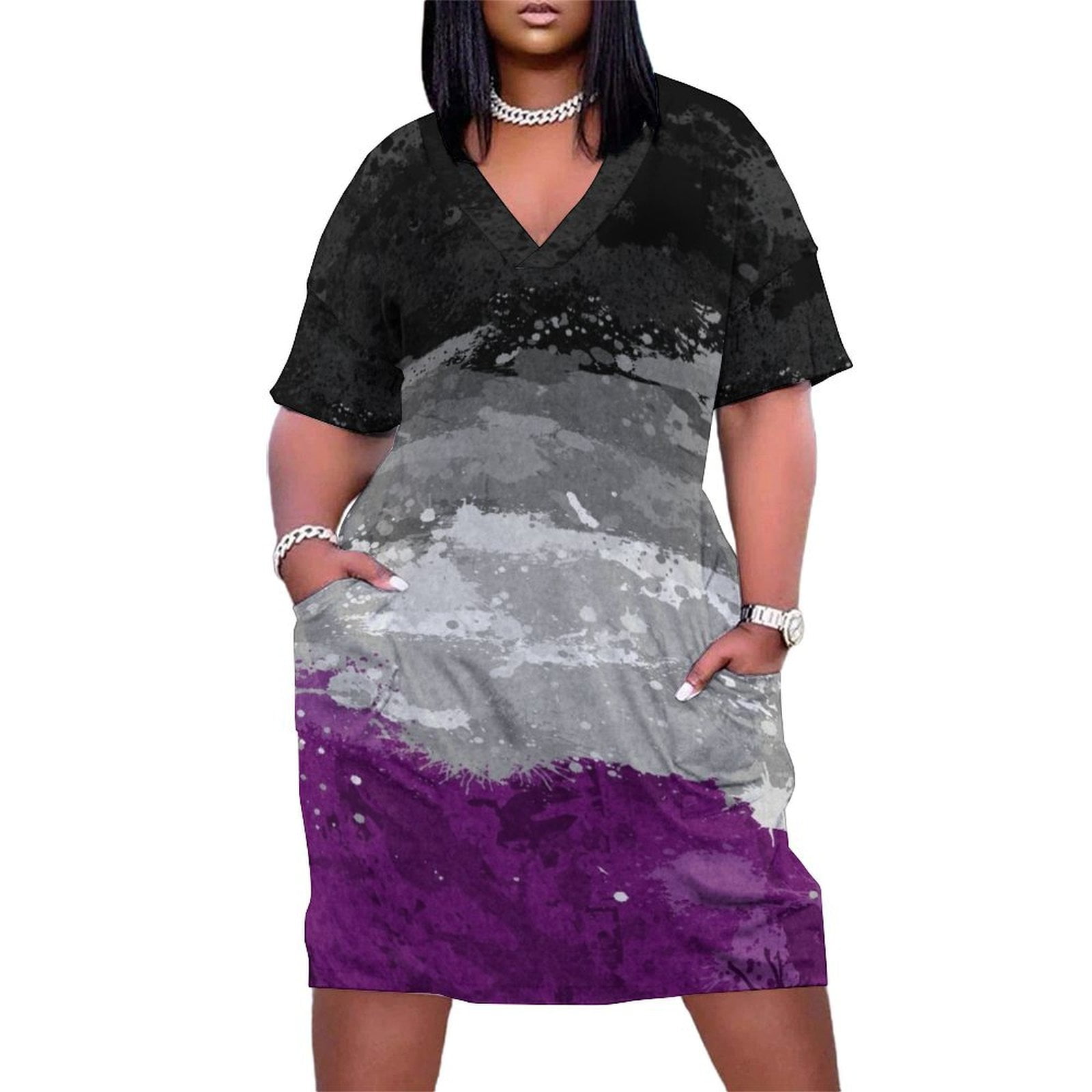 Abstract Paint Splatter Asexual Pride Flag Pattern Loose Pocket Dress Women's long dress Evening ...