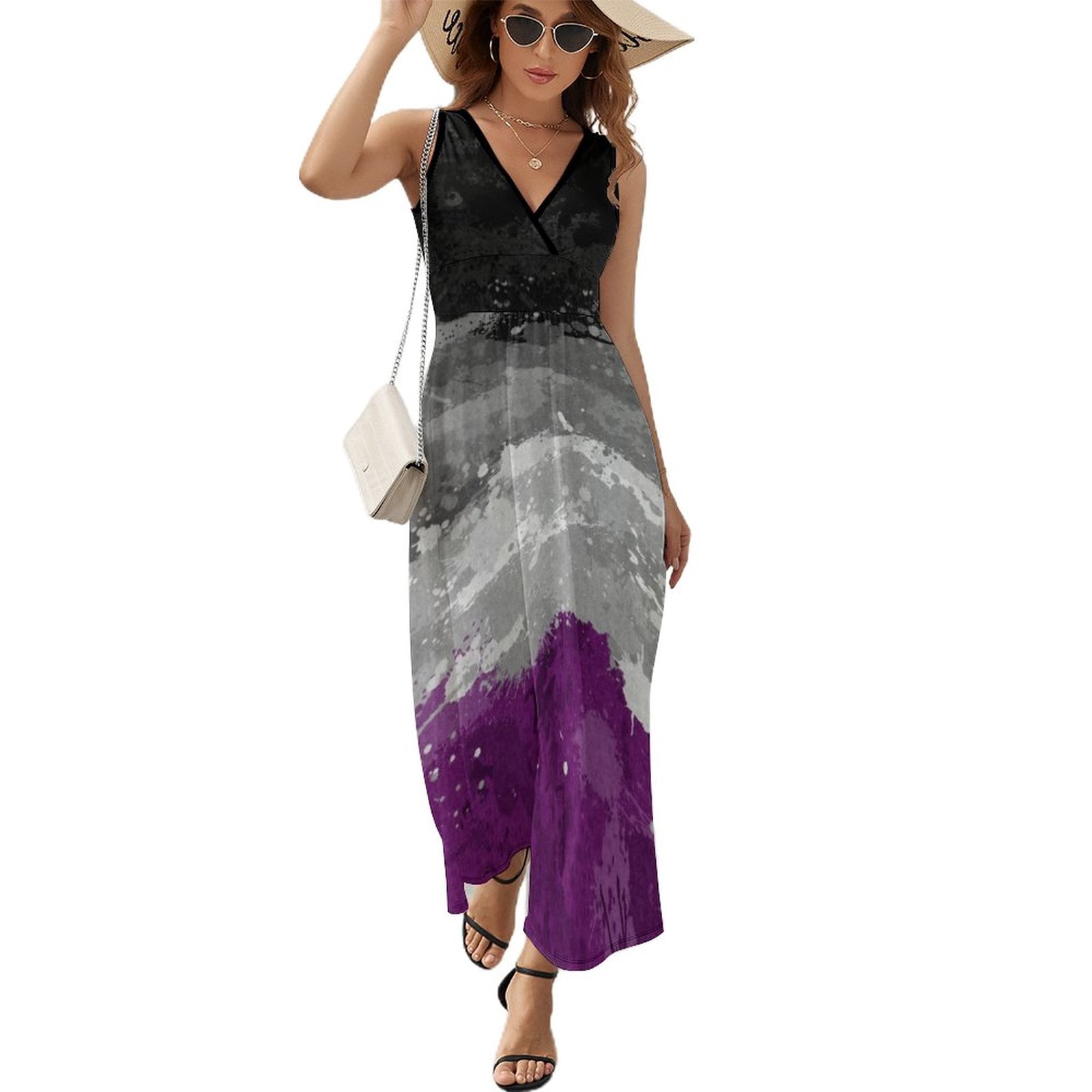 Abstract Paint Splatter Asexual Pride Flag Pattern Sleeveless Dress ...