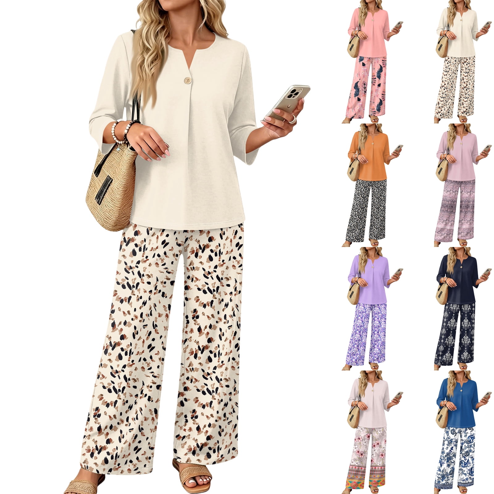 Abstract Paint Splatter Print Two Piece Set for Women, 3/4 Sleeve ...