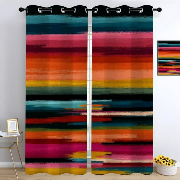 Abstract Paint Stroke Blackout Curtains,Colorful Gradient Thermal ...