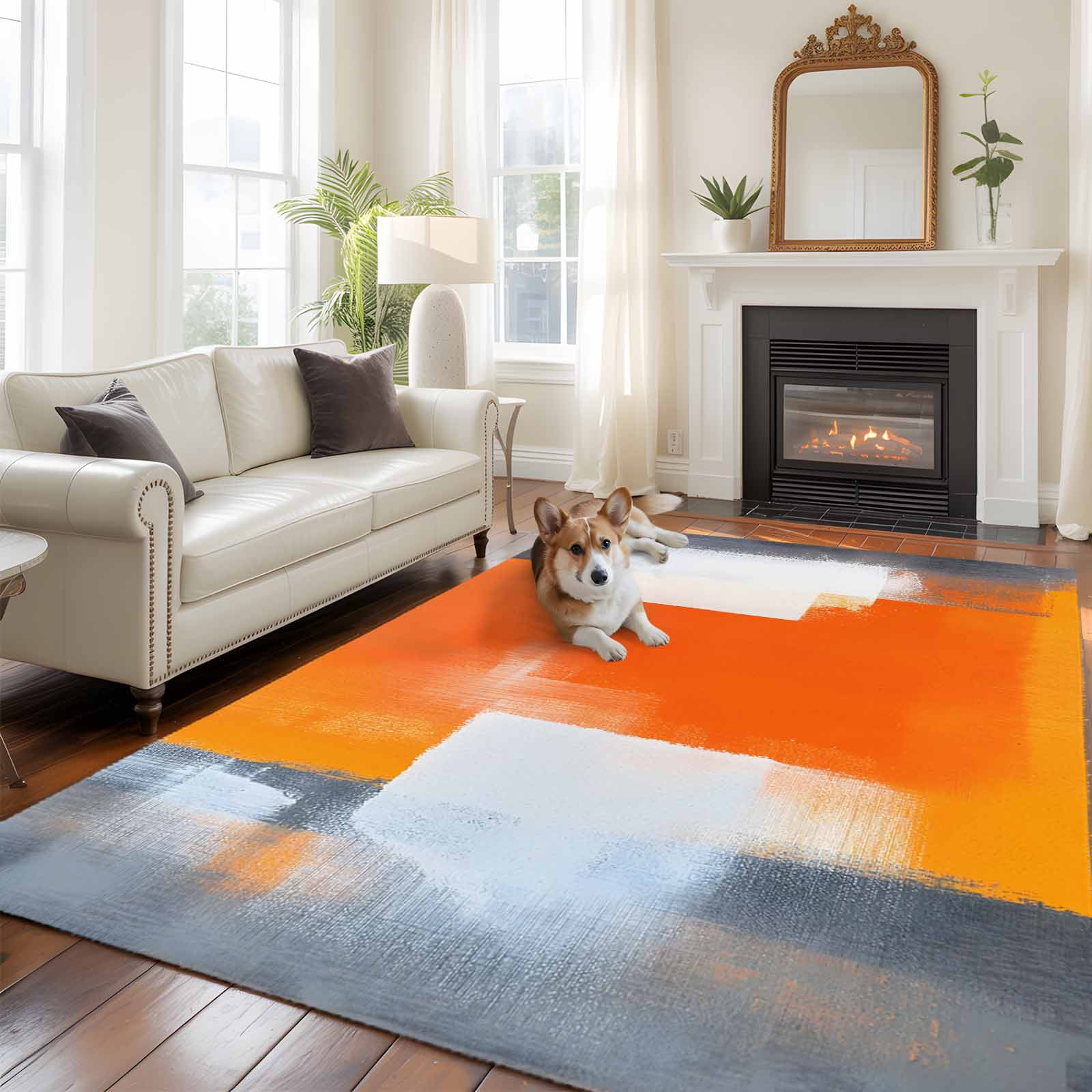 Abstract Paint Texture Large Area Rugs 6x9 ft Retro Orange Gary Oil ...