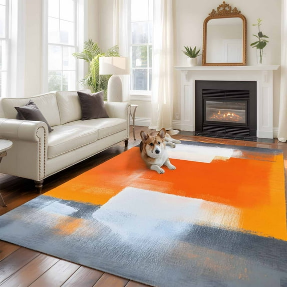 Abstract Paint Texture Large Area Rugs 6x9 ft Retro Orange Gary Oil ...