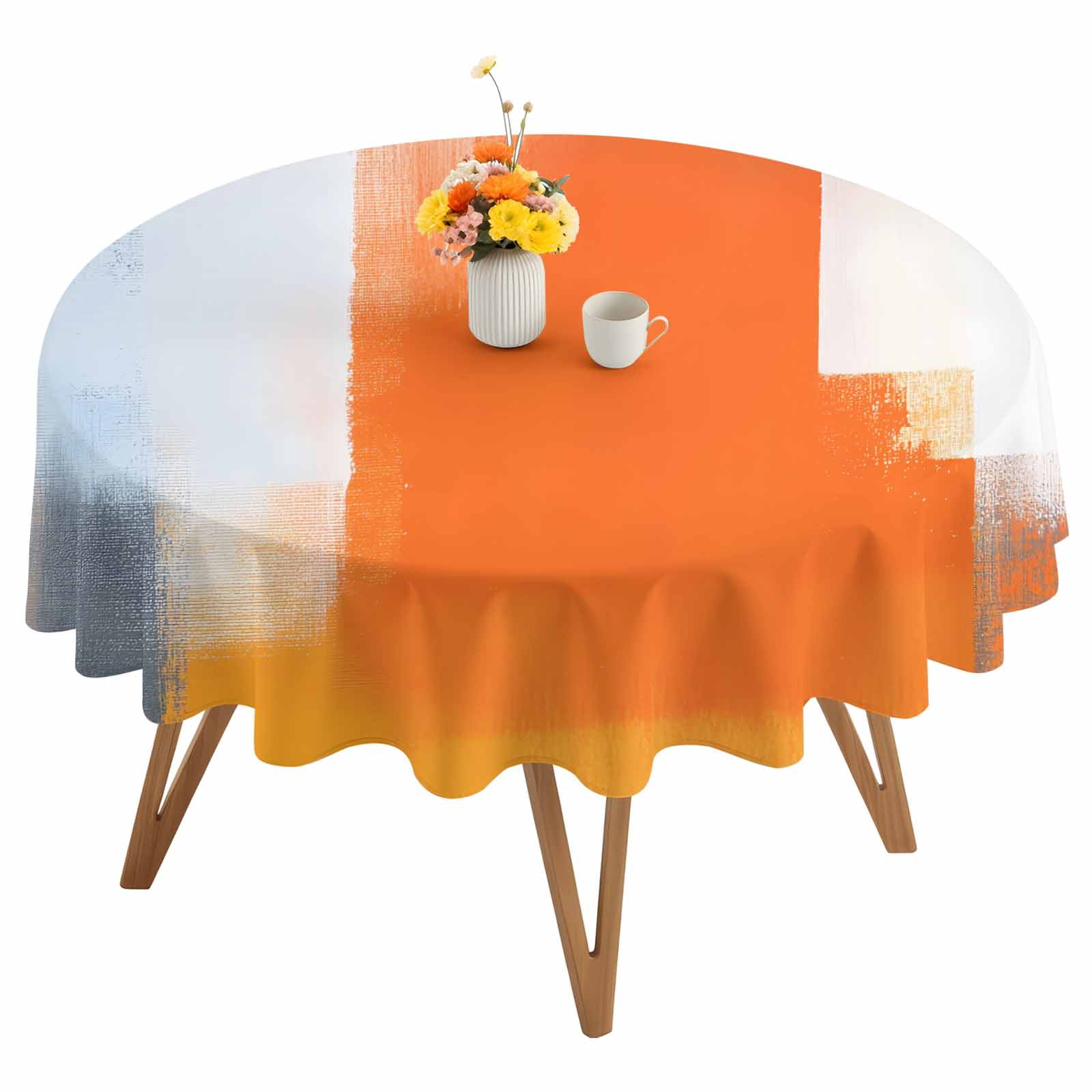 Abstract Paint Texture Round Tablecloth 54 inches Retro Orange Gary Oil ...