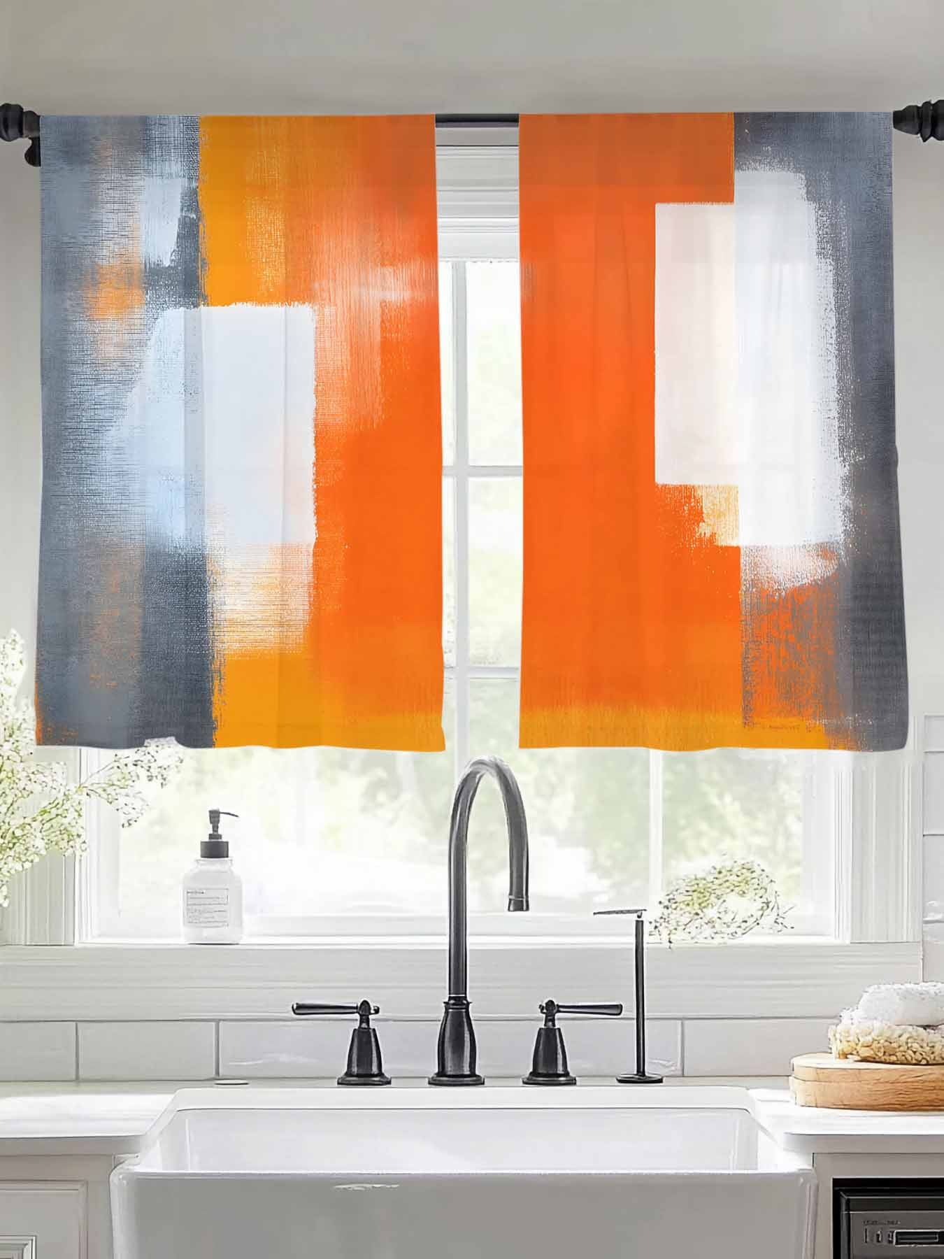 Abstract Paint Texture Sheer Curtains 45 Inches Long 2 Panels Retro ...