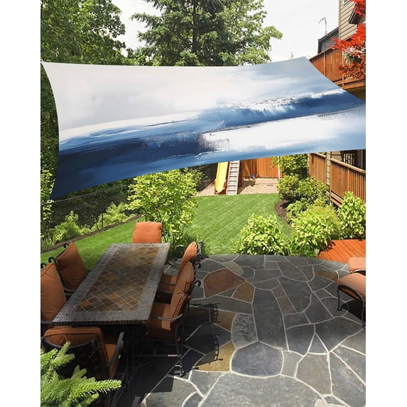 Abstract Paint Texture Sun Shade Sail 12'X16' White Blue Gray Stitching ...