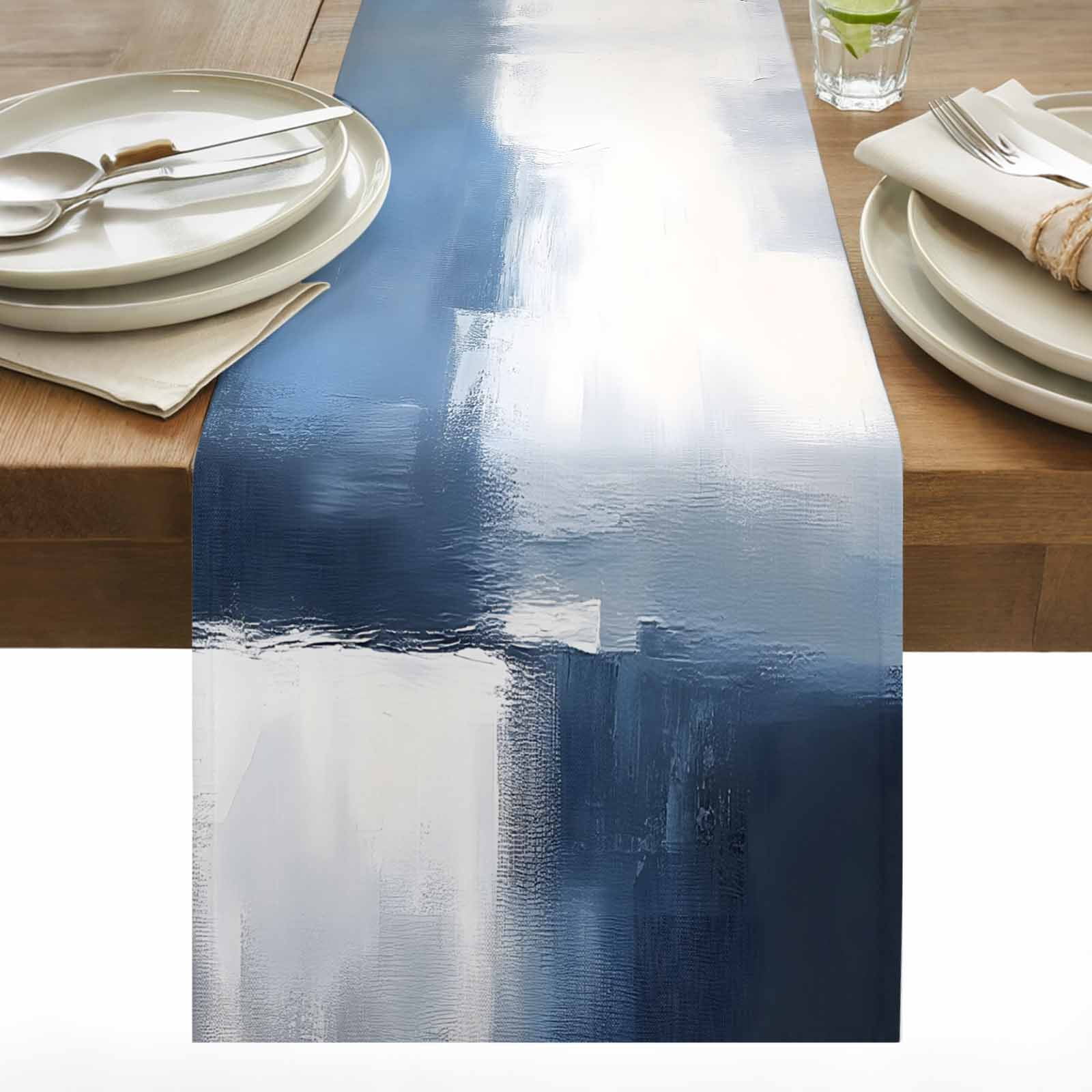 Abstract Paint Texture Table Runner 13x90 inch Blue White Gray ...