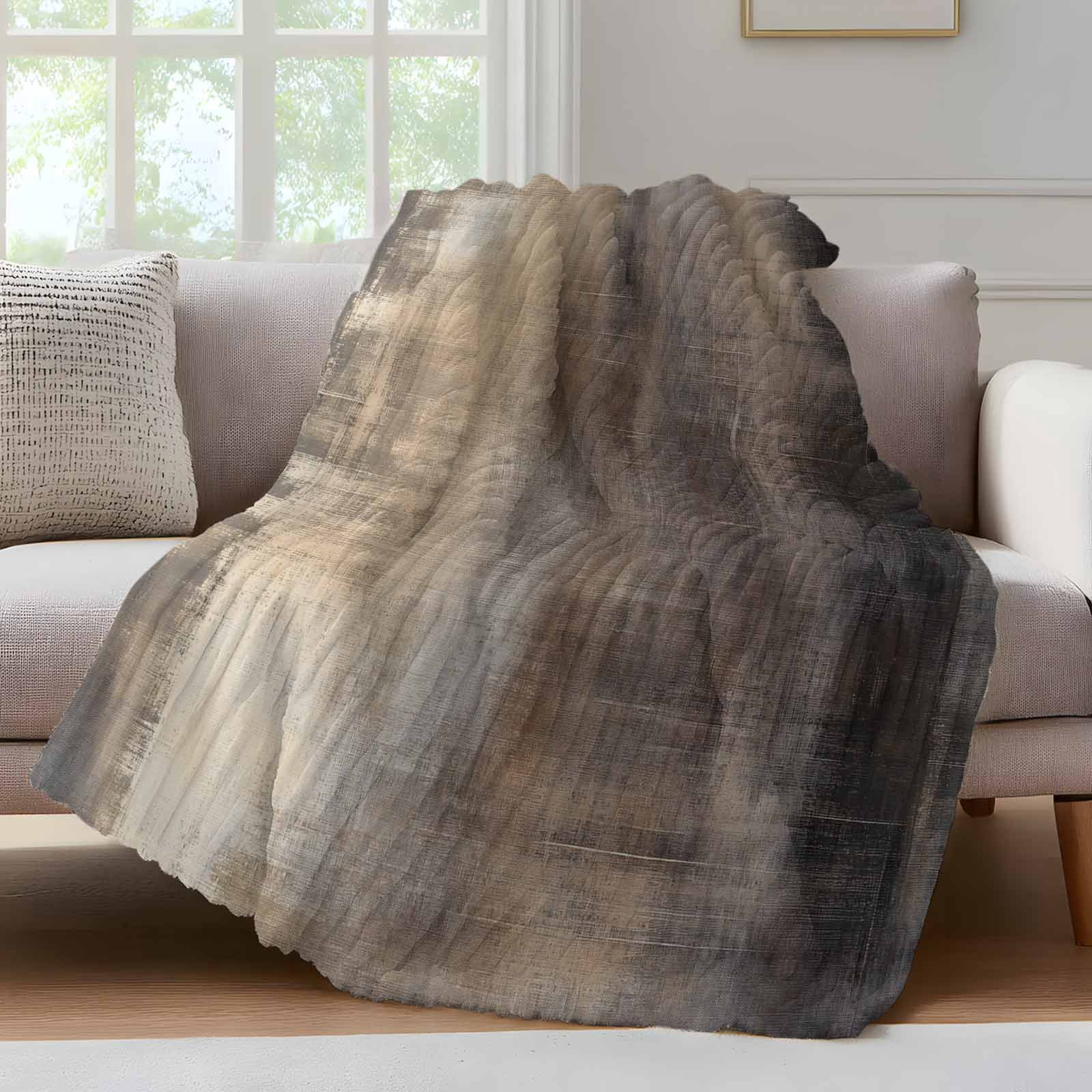 Abstract Paint Throw Blanket for Couch Retro Brown Gradient Mottled Art ...