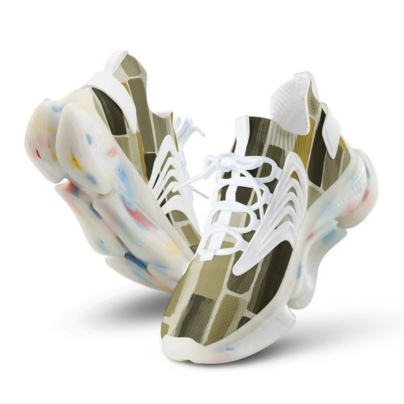 Abstract Painted Block Pattern Walking Shoes for Men Woman Lightweight ...