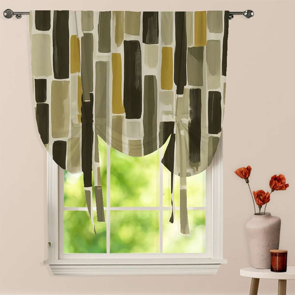 Abstract Painted Block Pattern Window Curtain for Living Room Roman ...