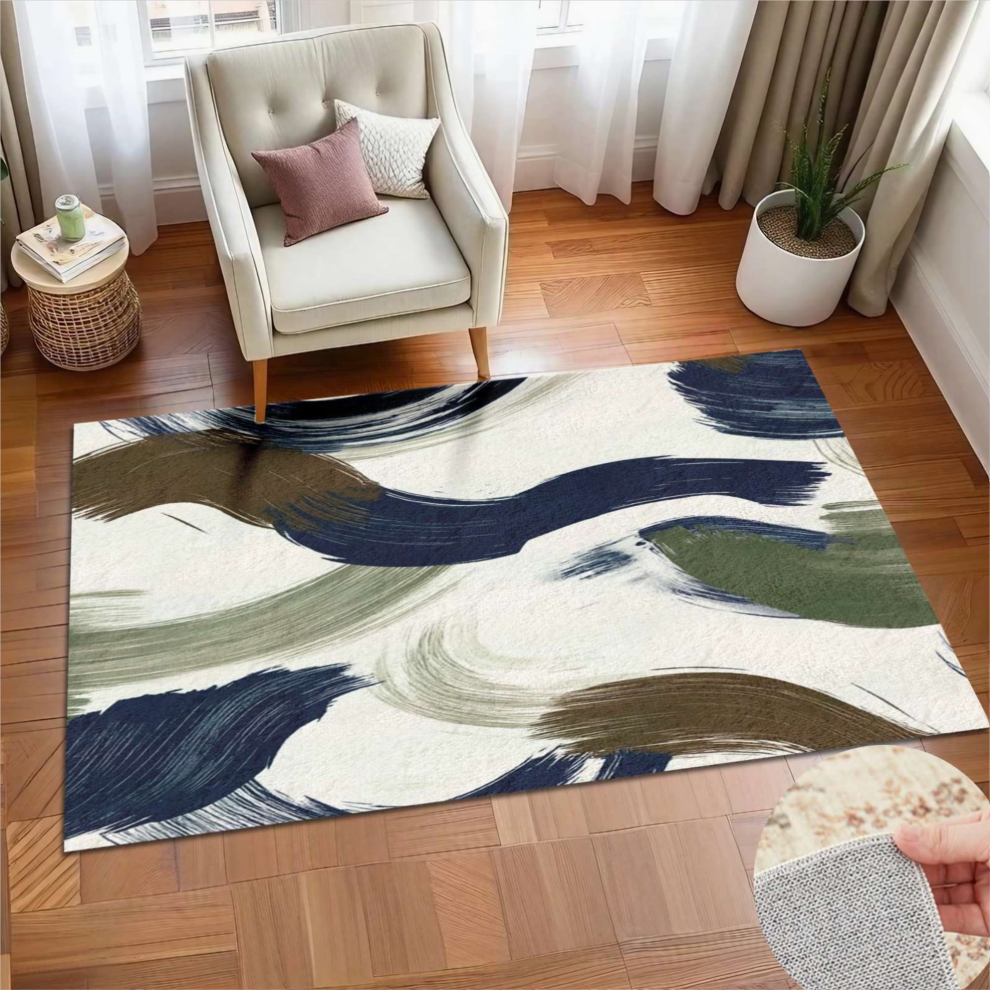 Abstract Painted Brushstrokes Swirls Art Soft Large Area Rugs Washable ...