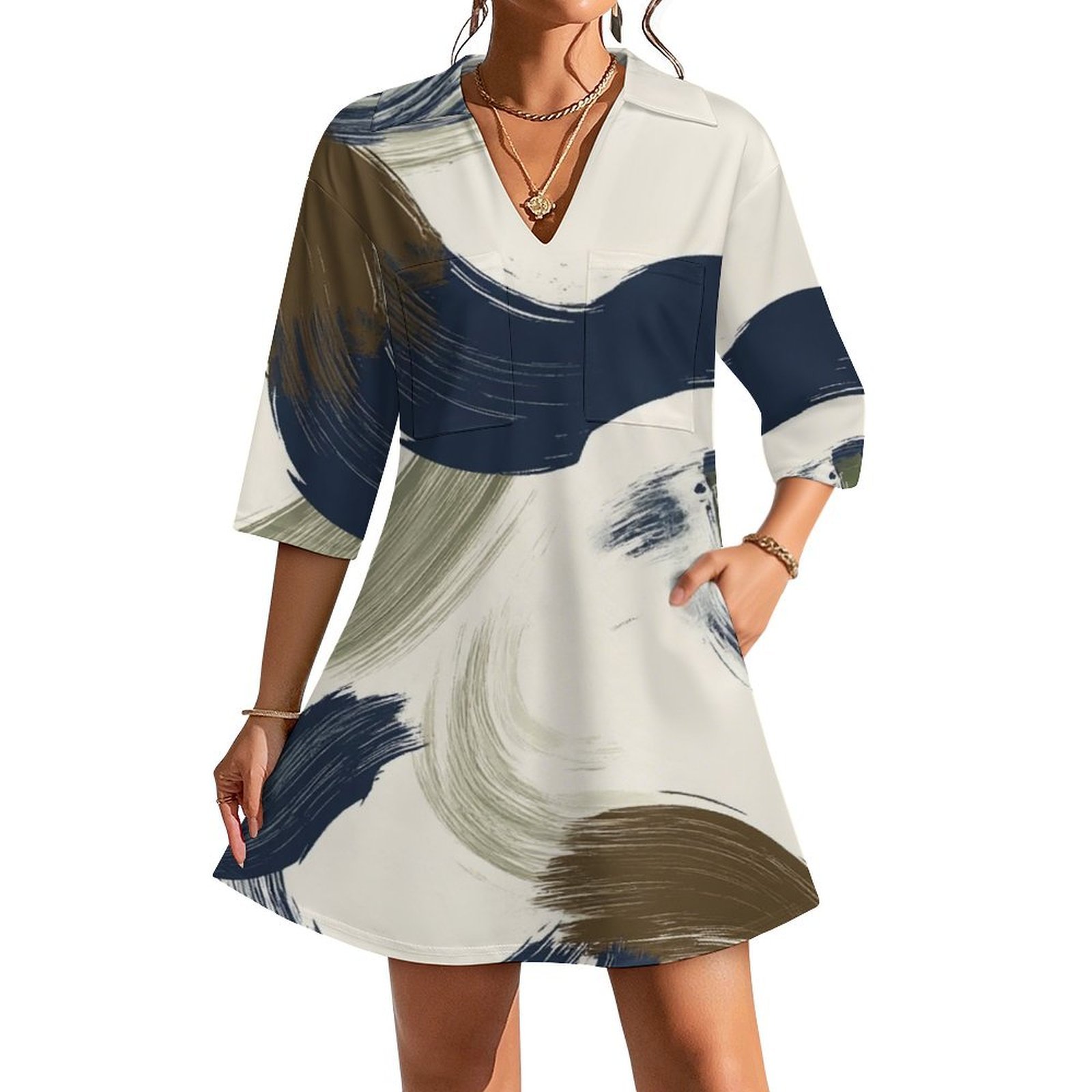Abstract Painted Brushstrokes Swirls Art Womens Dress With Pockets ...
