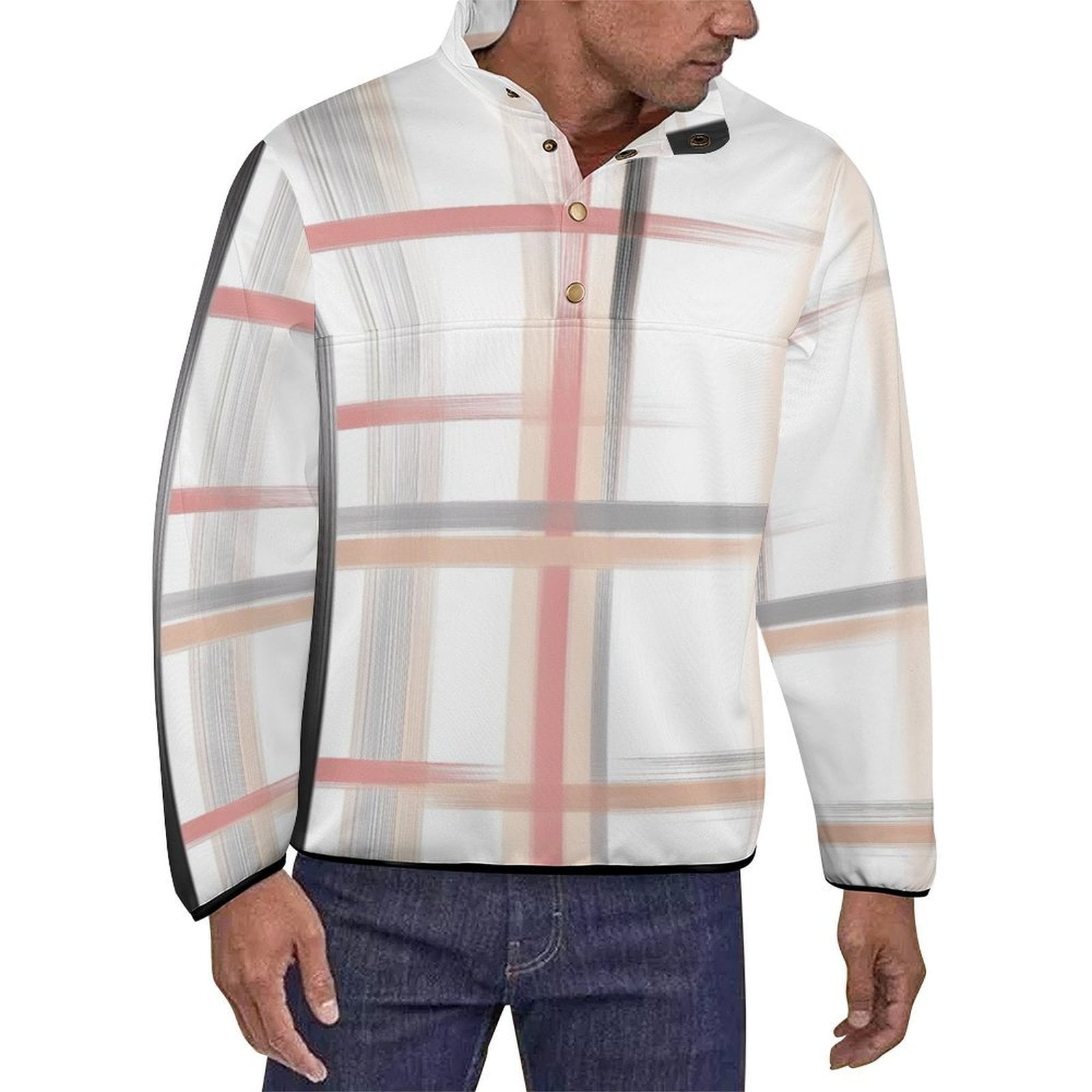 Abstract Painted Grid Lines Men's Stand Collar Sweater Long Sleeve ...