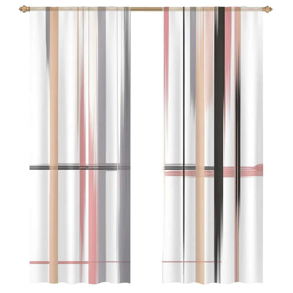 Abstract Painted Line Pattern Sheer Window Curtains for Living Room ...