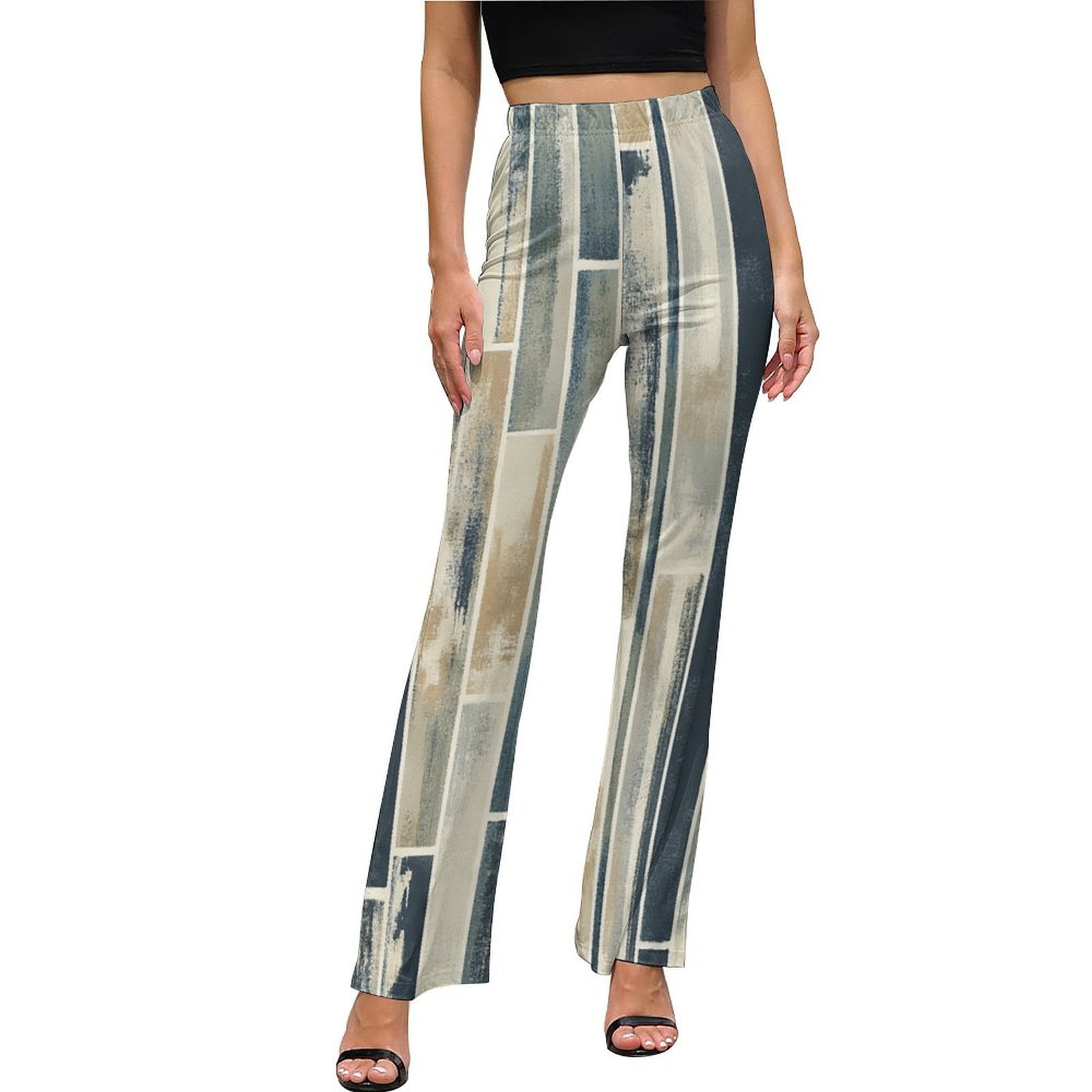 Abstract Painted Wood Planks High Waisted Casual Flared Trousers Summer ...