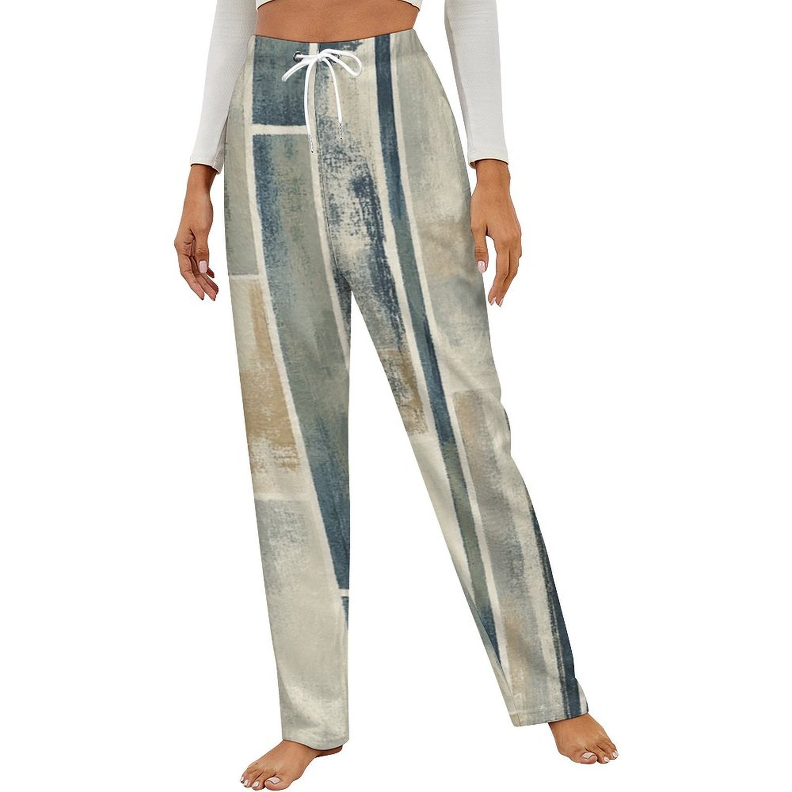 Abstract Painted Wood Planks Winter Female Pants Flannel High Waist ...