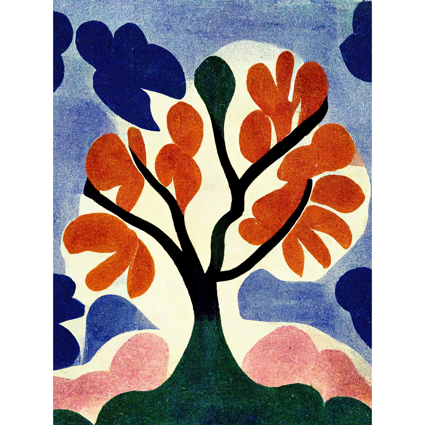 Abstract Painting Bright Matisse Style Lone Tree Painting Orange Blue ...
