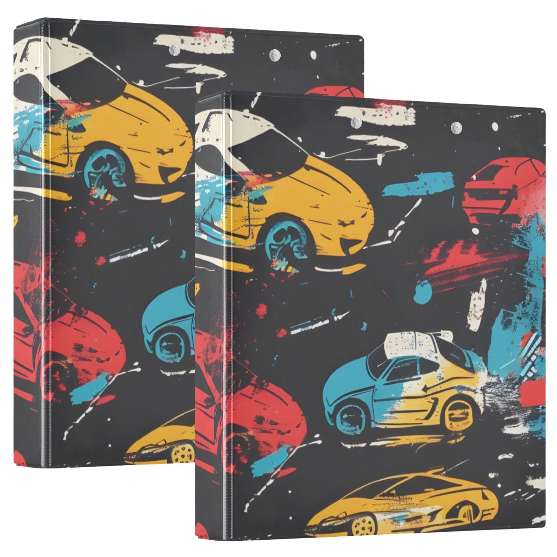 Abstract Painting Cars 3 Ring Binders 1.5 inch Hardcover File Folders ...