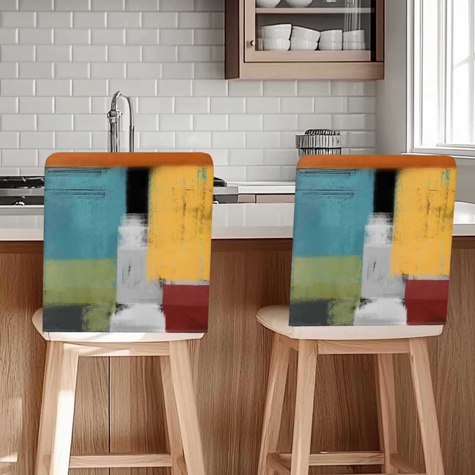 Abstract Painting Chair Covers Set of 1 Art Style Orange Blue Yellow ...