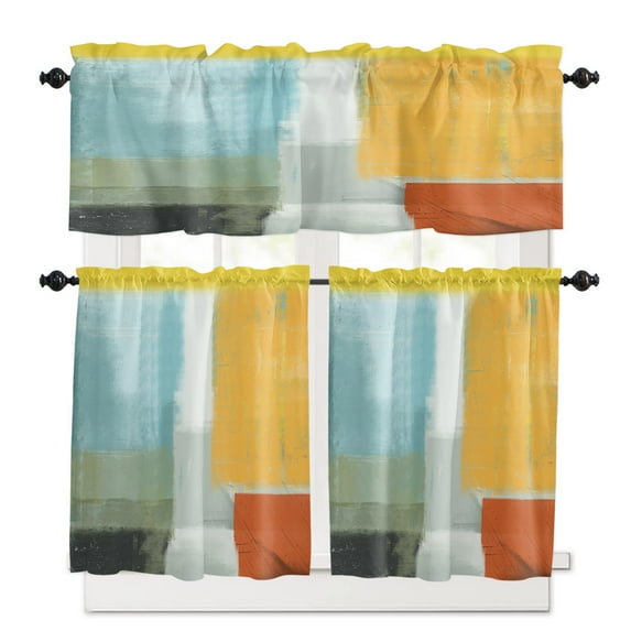 Abstract Painting Kitchen Curtains Valances and Tiers Set of 3, 36 Inch ...