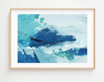 Abstract Painting Modern Beach House Art Blue Green Coastal Art ...