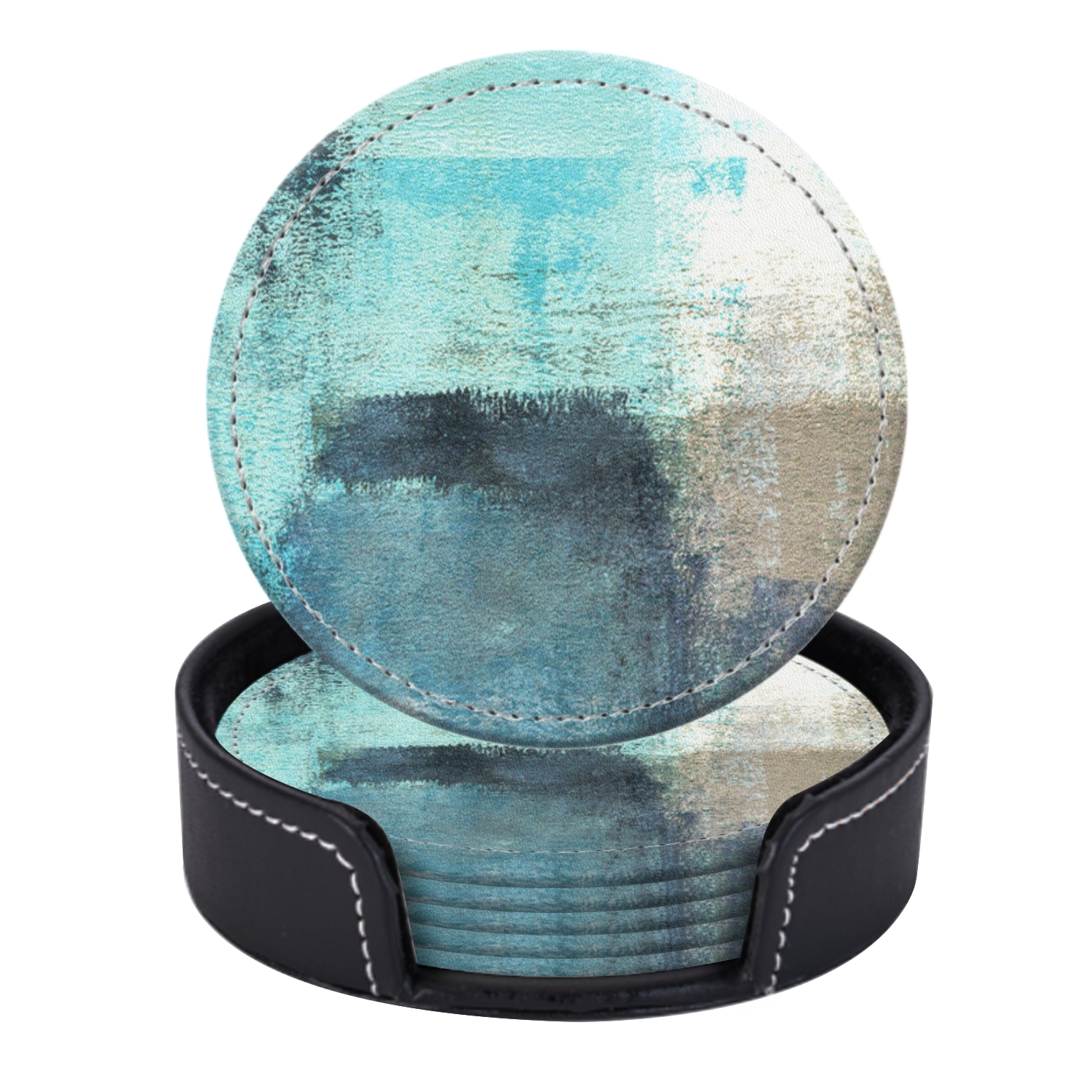 PU Leather Coasters for Drinks Bar Beer,Set of 6 with Holder,Round ...