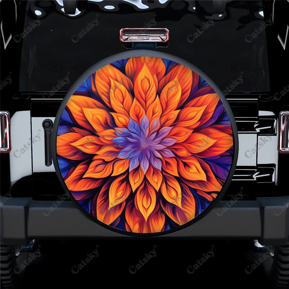 Abstract Painting Of Colorful Flower Polyester Universal Spare Wheel ...