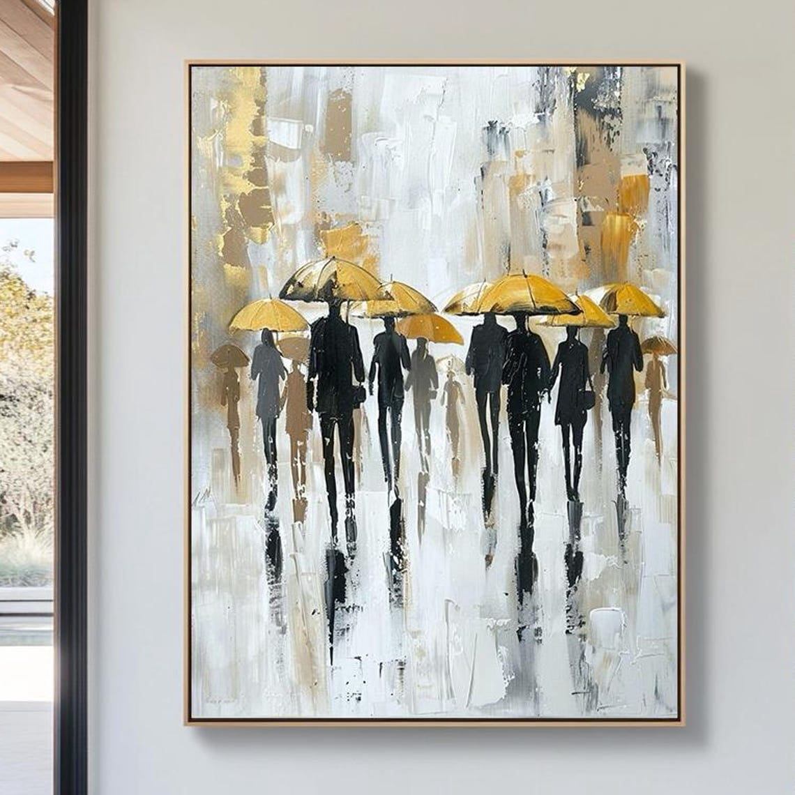 Abstract Painting Of People Art Of Many People Holding Umbrellas In The ...