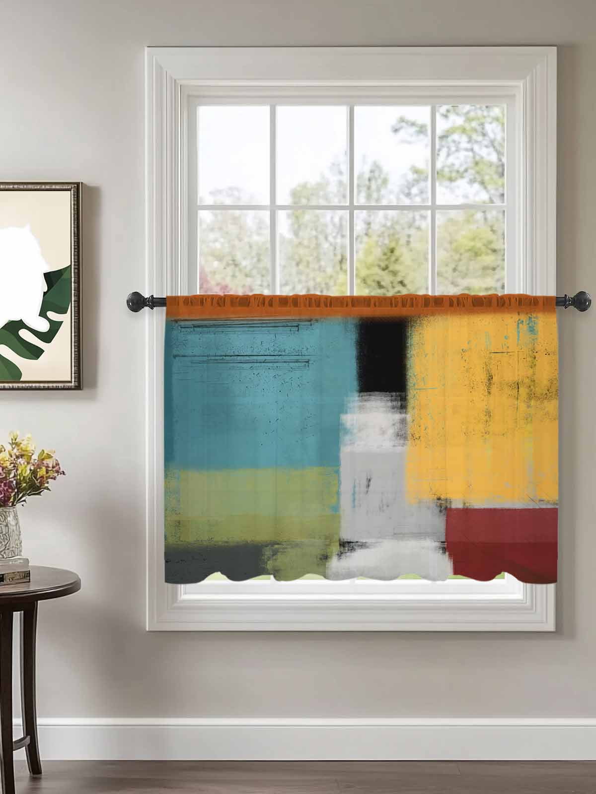 Abstract Painting Sheer Curtains 54 Inch Long 1 Panel Art Style Orange ...