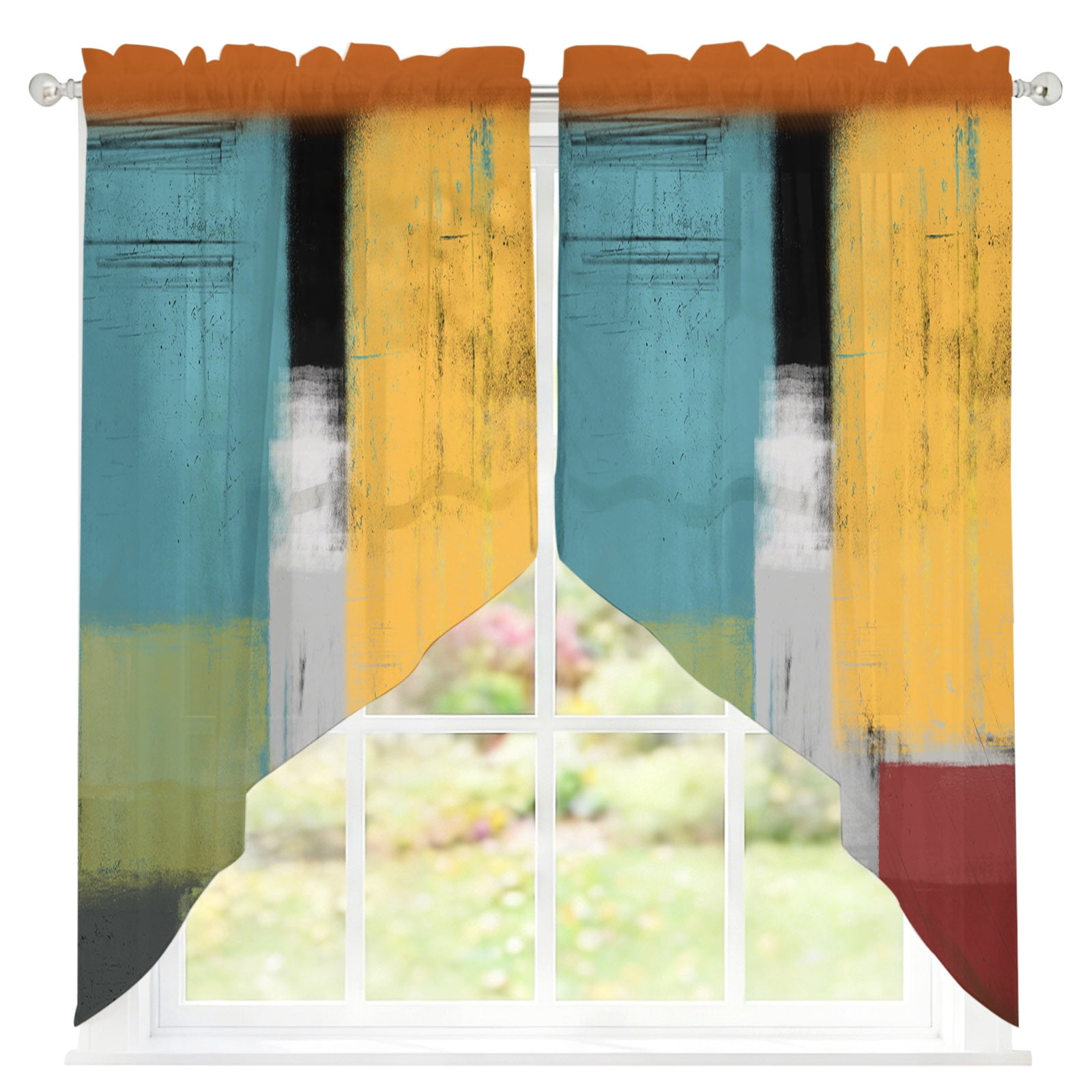 Abstract Painting Sheer Curtains Swag Valances for Windows Art Style ...
