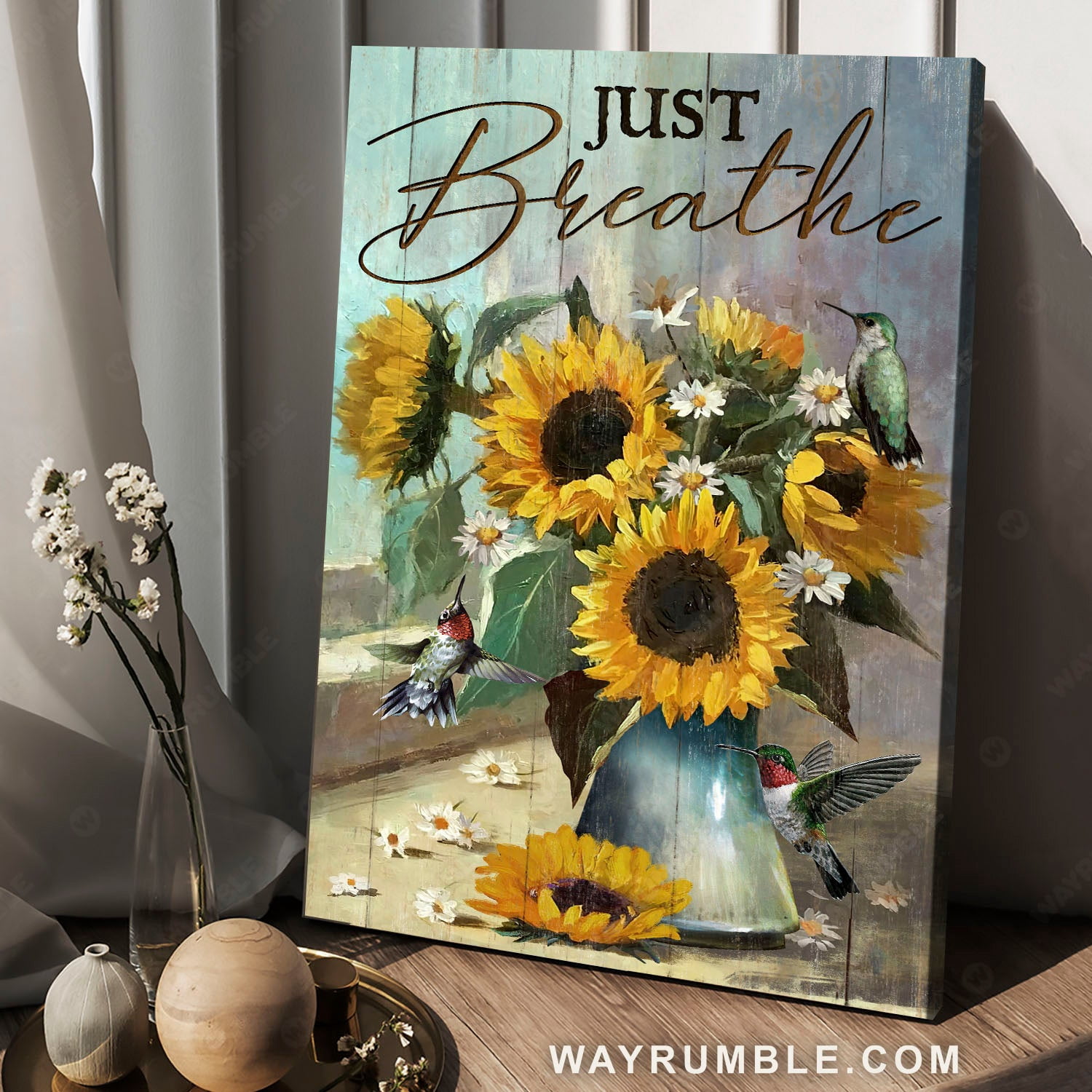 Abstract Painting Sunflower Vase Hummingbird Drawing Just Breathe ...