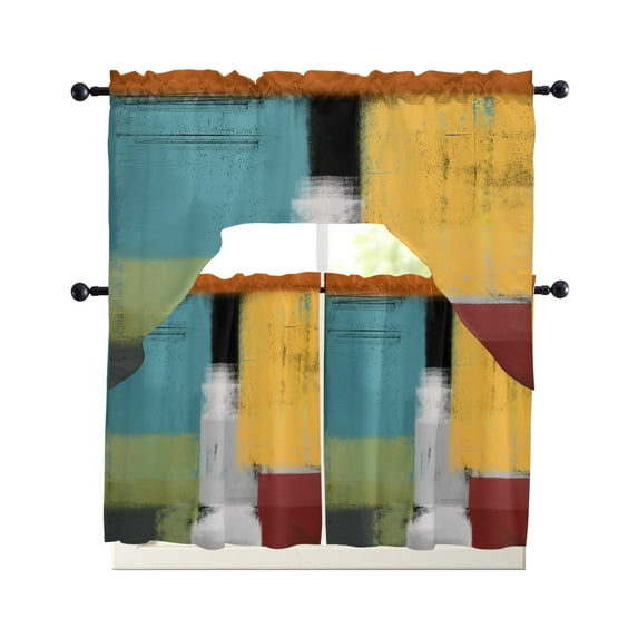Abstract Painting Swag Valance and Tier Curtains Set Art Style Orange ...