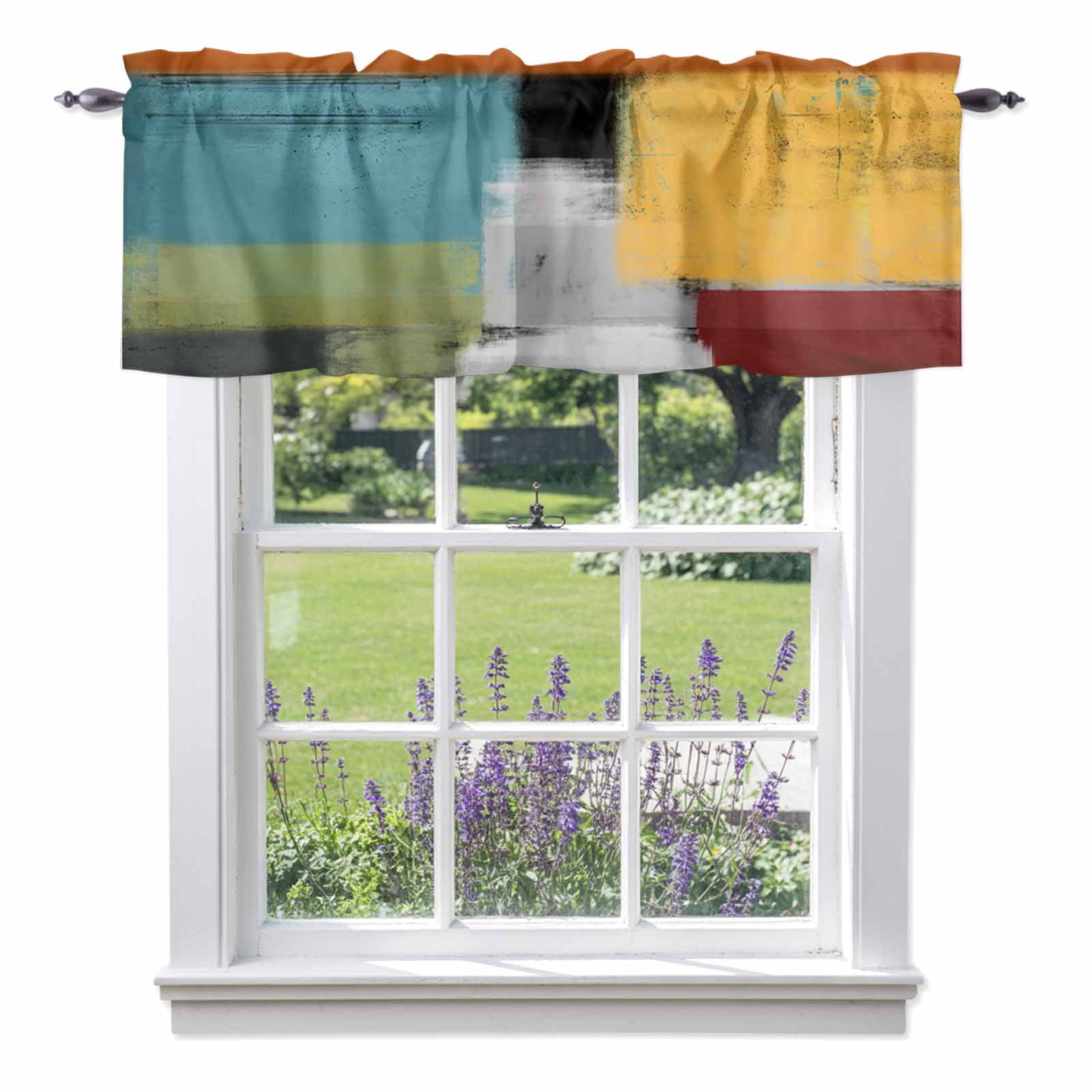 Abstract Painting Valances for Windows, Art Style Orange Blue Yellow ...