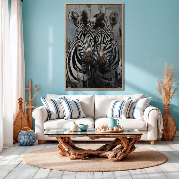 Abstract Pair of Zebras Print Striped Animal Wall Art Black White Zebra ...