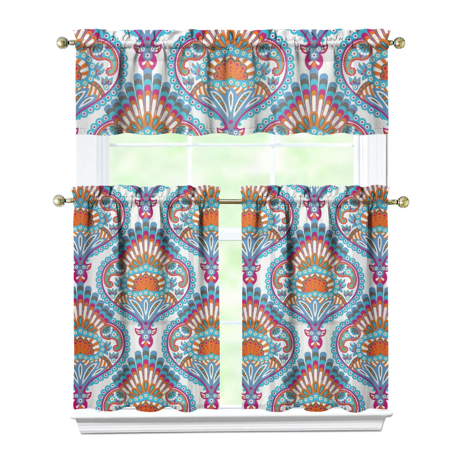 Abstract Paisley Art Kitchen Curtains - 3 PC Set Tribal Design, Elegant ...