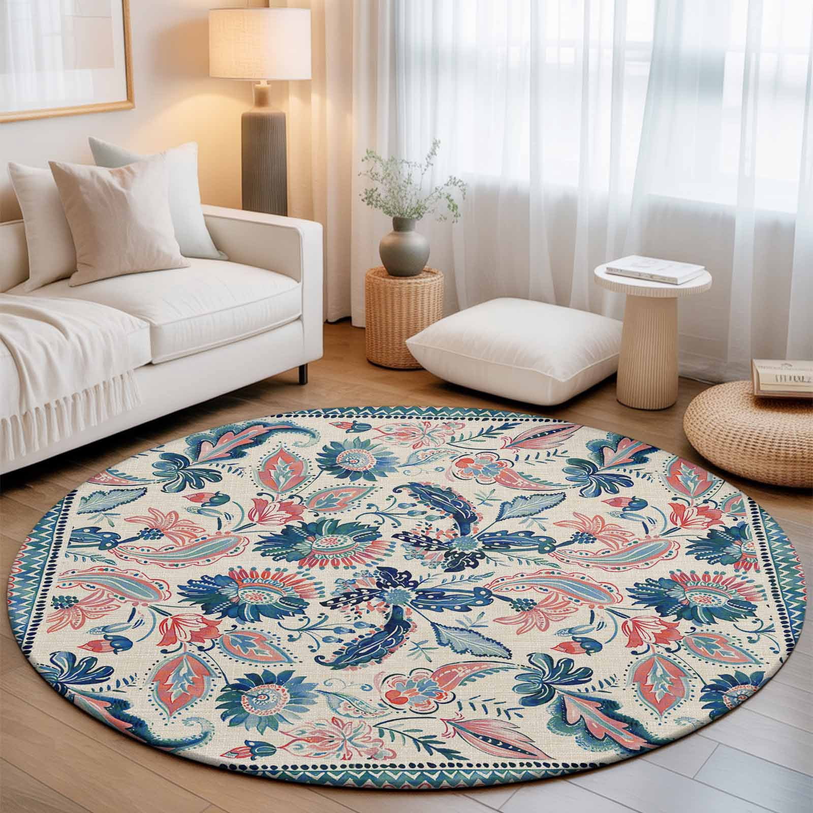 Abstract Paisley Flower Leaves Texture Round Rug 5ft Seamless Retro ...