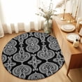 Abstract Paisley Flower Texture Round Rug 3ft Ethnic White Floral on ...