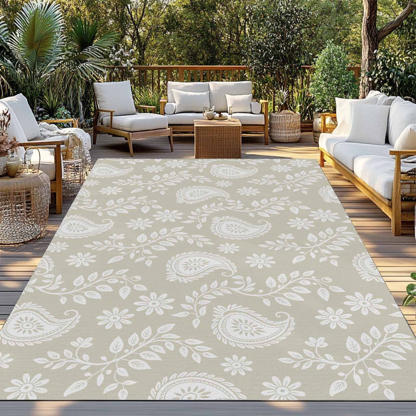 Abstract Paisley Indoor Outdoor Rugs 4x6 Ft, Floral Leaves Yellow ...