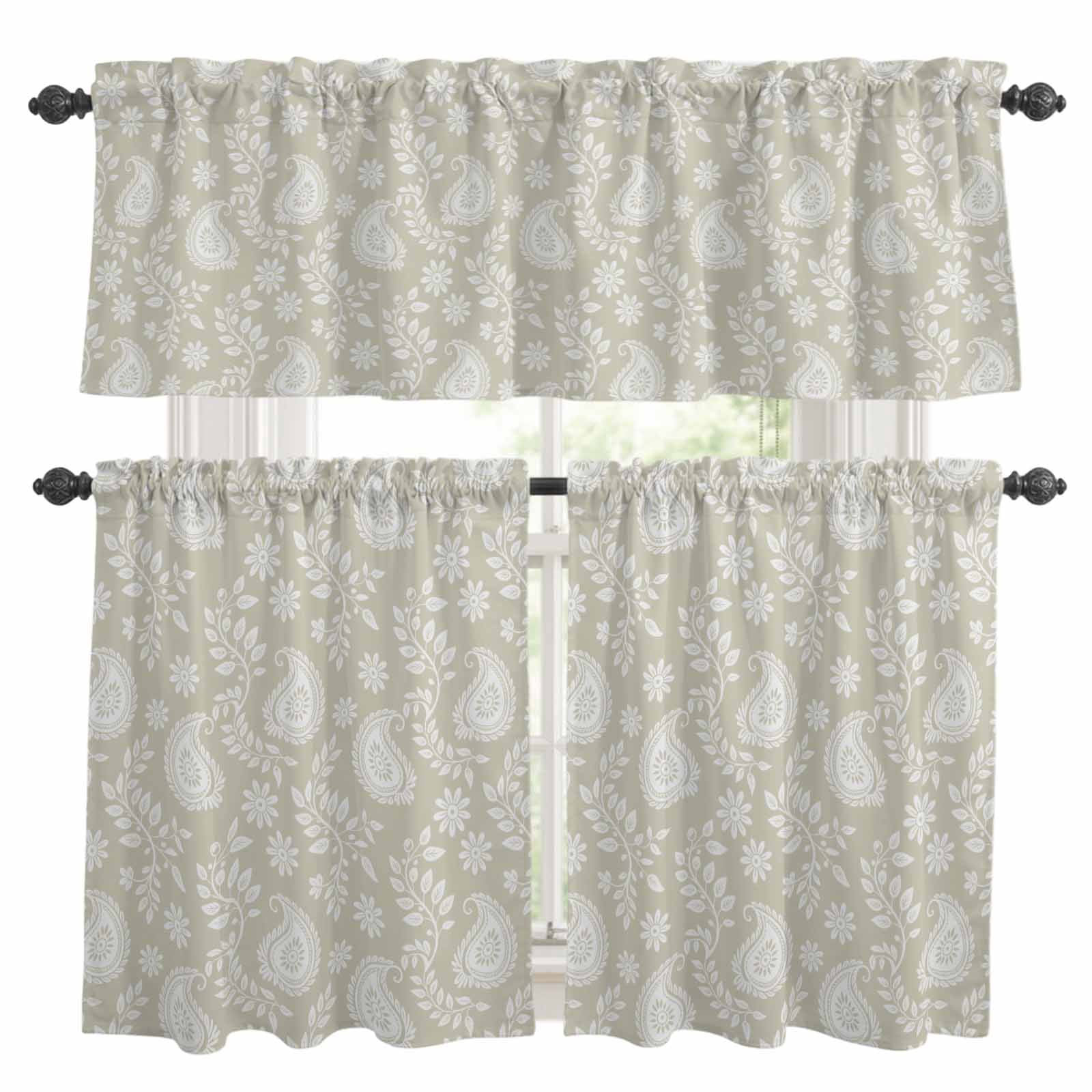 Abstract Paisley Kitchen Curtains Valances and Tiers Set of 3 Floral ...