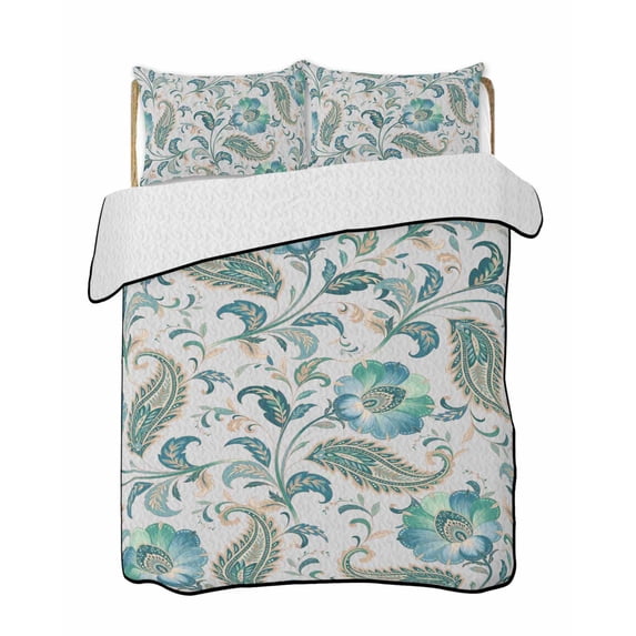 Abstract Paisley Pattern 3 Piece Quilt Bedding Set with 2 Pillow Shams ...