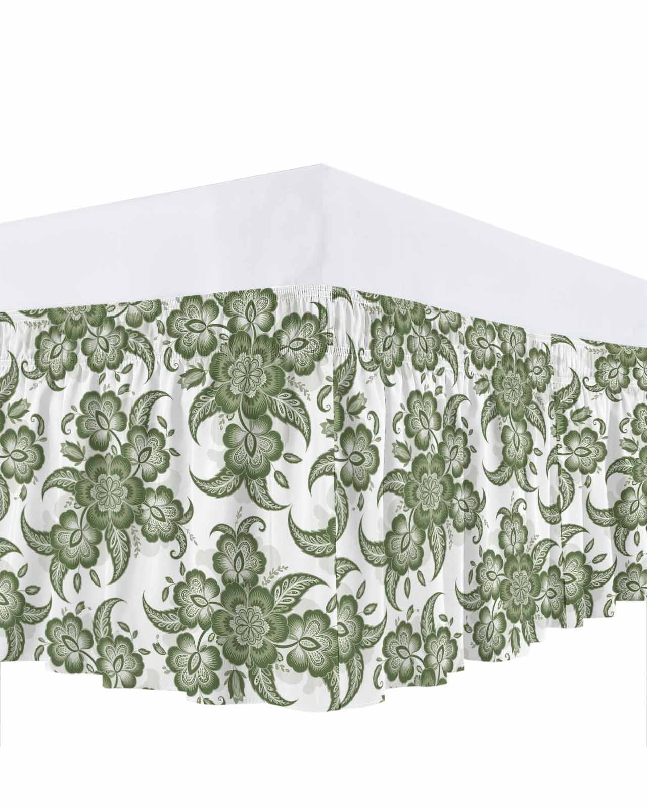 Abstract Paisley Pattern Bed Skirt King Size 18 Inch Drop, Retro Green ...