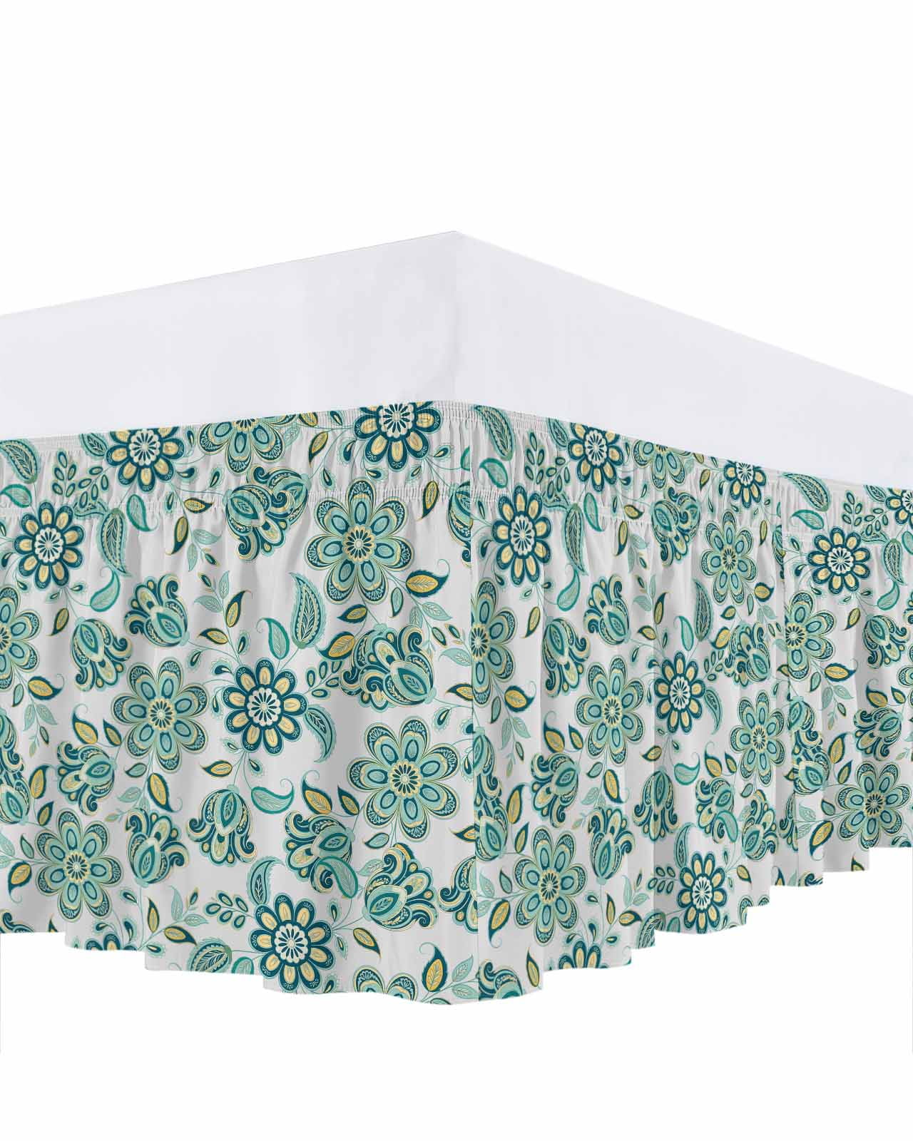 Abstract Paisley Pattern Bed Skirt Queen Size 18 Inch Drop, Retro Green ...