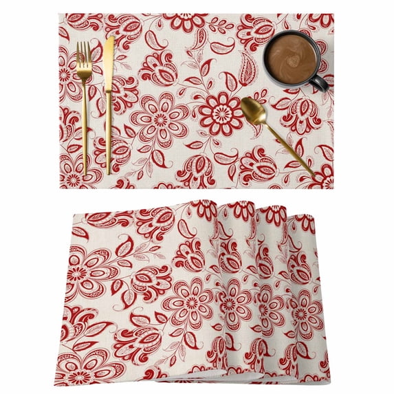 Abstract Paisley Pattern Cotton Linen Placemats Set of 12, Retro Ethnic ...