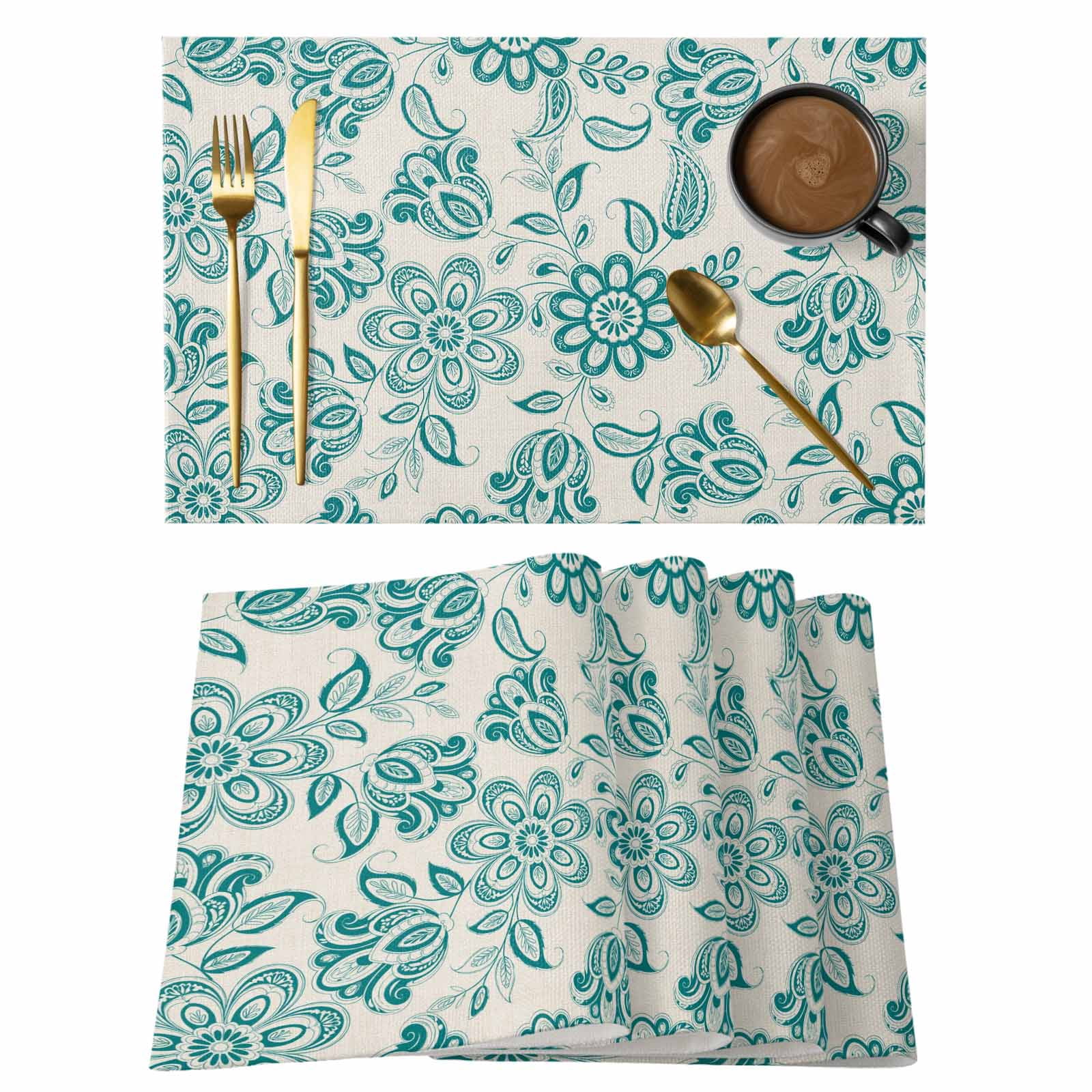 Abstract Paisley Pattern Cotton Linen Placemats Set of 4, Vintage ...