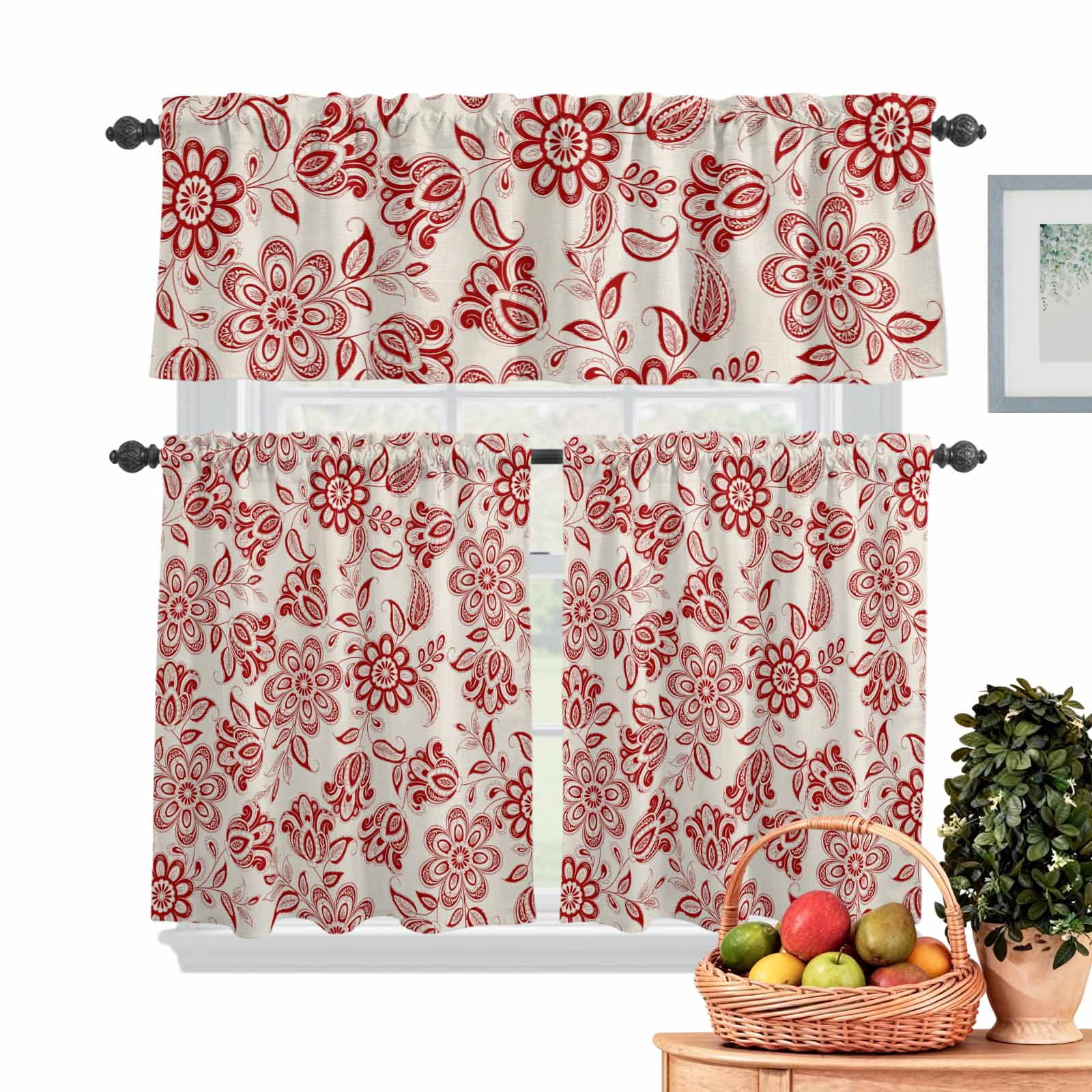 Abstract Paisley Pattern Kitchen Curtains Valances 3 Piece Set, Retro ...