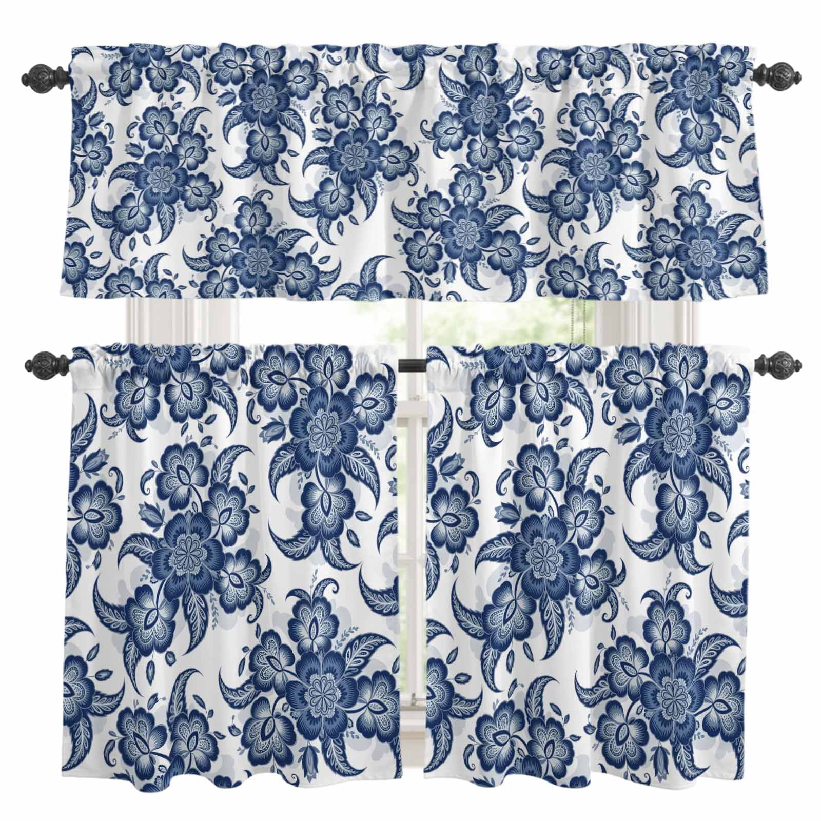 Abstract Paisley Pattern Kitchen Curtains Valances and Tiers Set of 3 ...