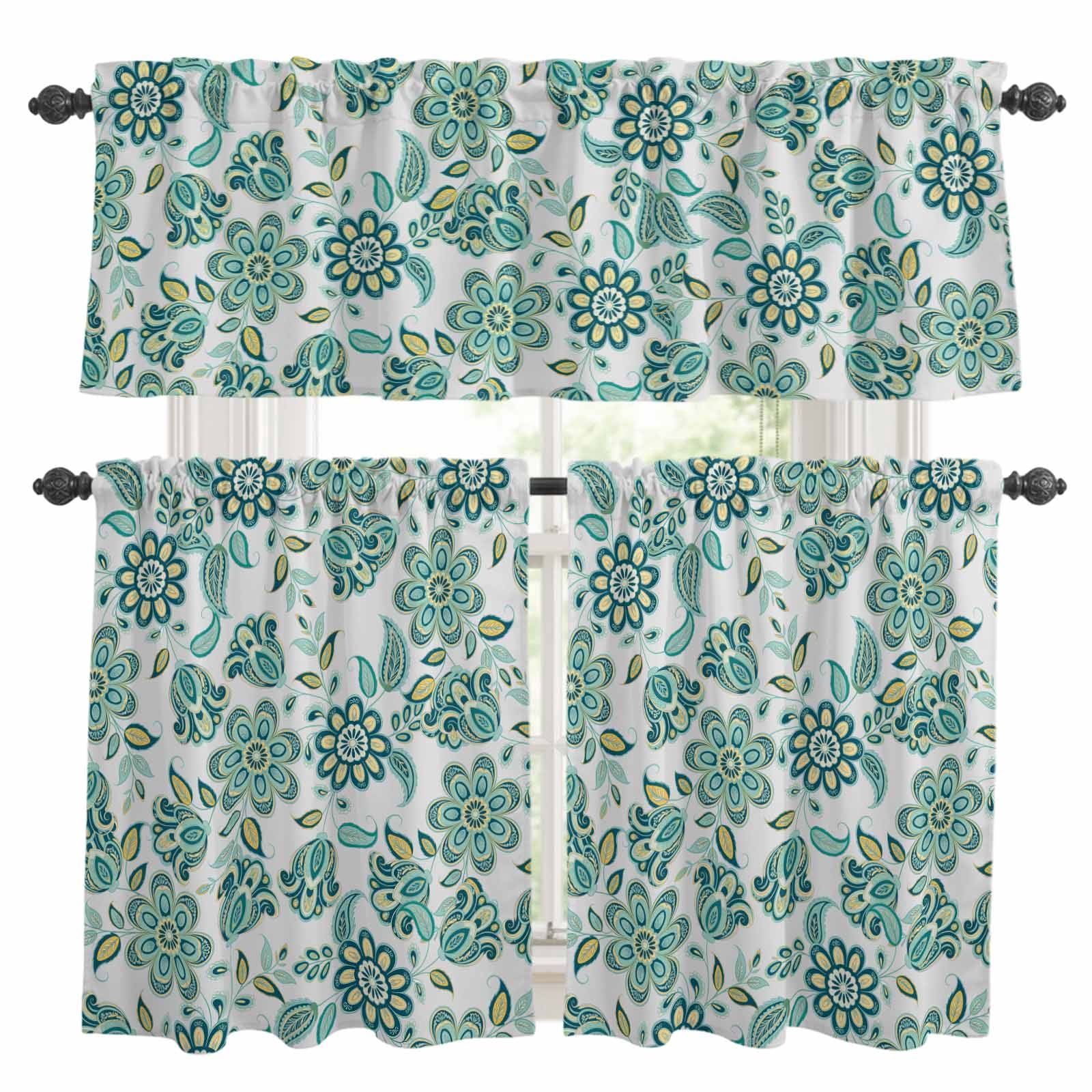 Abstract Paisley Pattern Kitchen Curtains Valances and Tiers Set of 3 ...