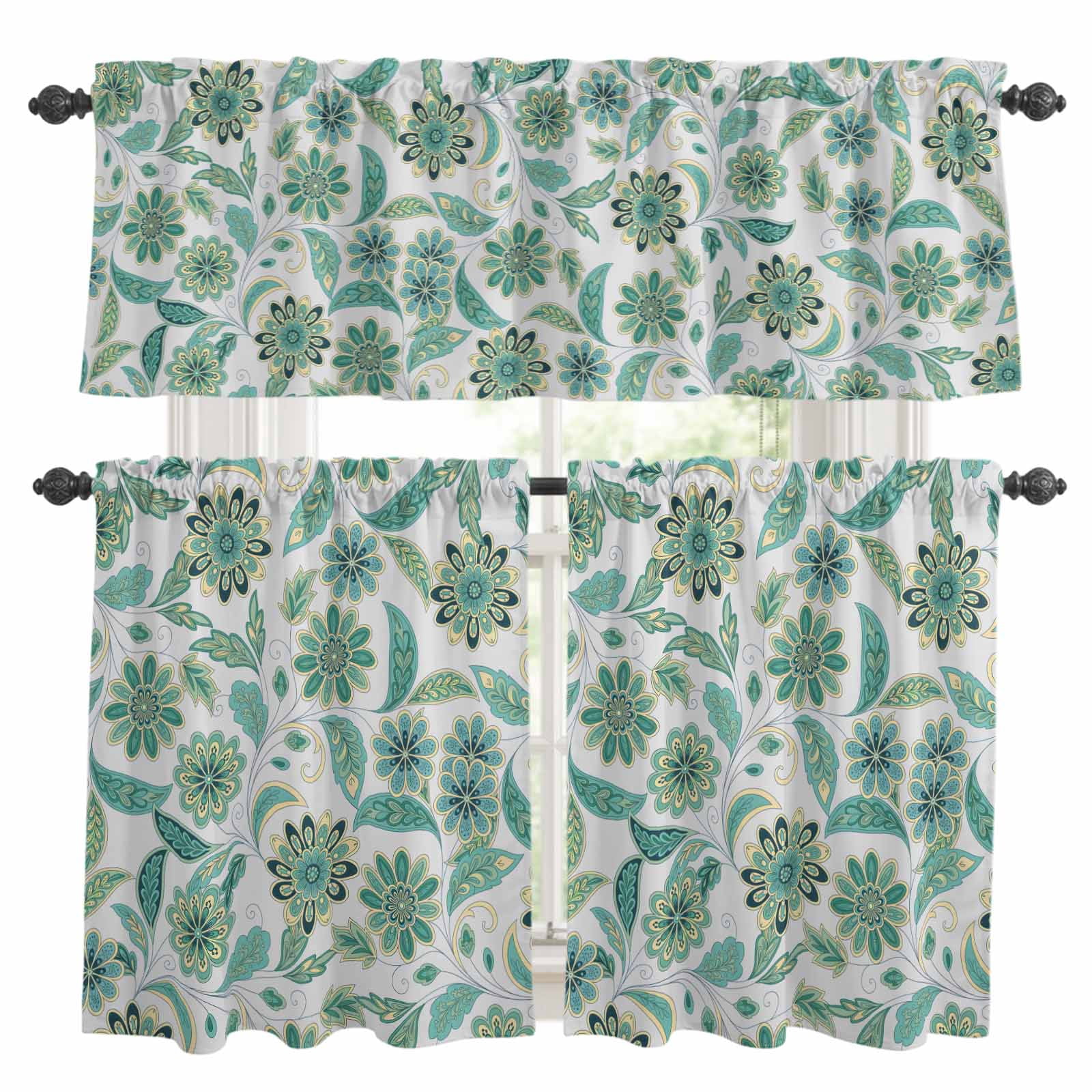 Abstract Paisley Pattern Kitchen Curtains Valances and Tiers Set of 3 ...