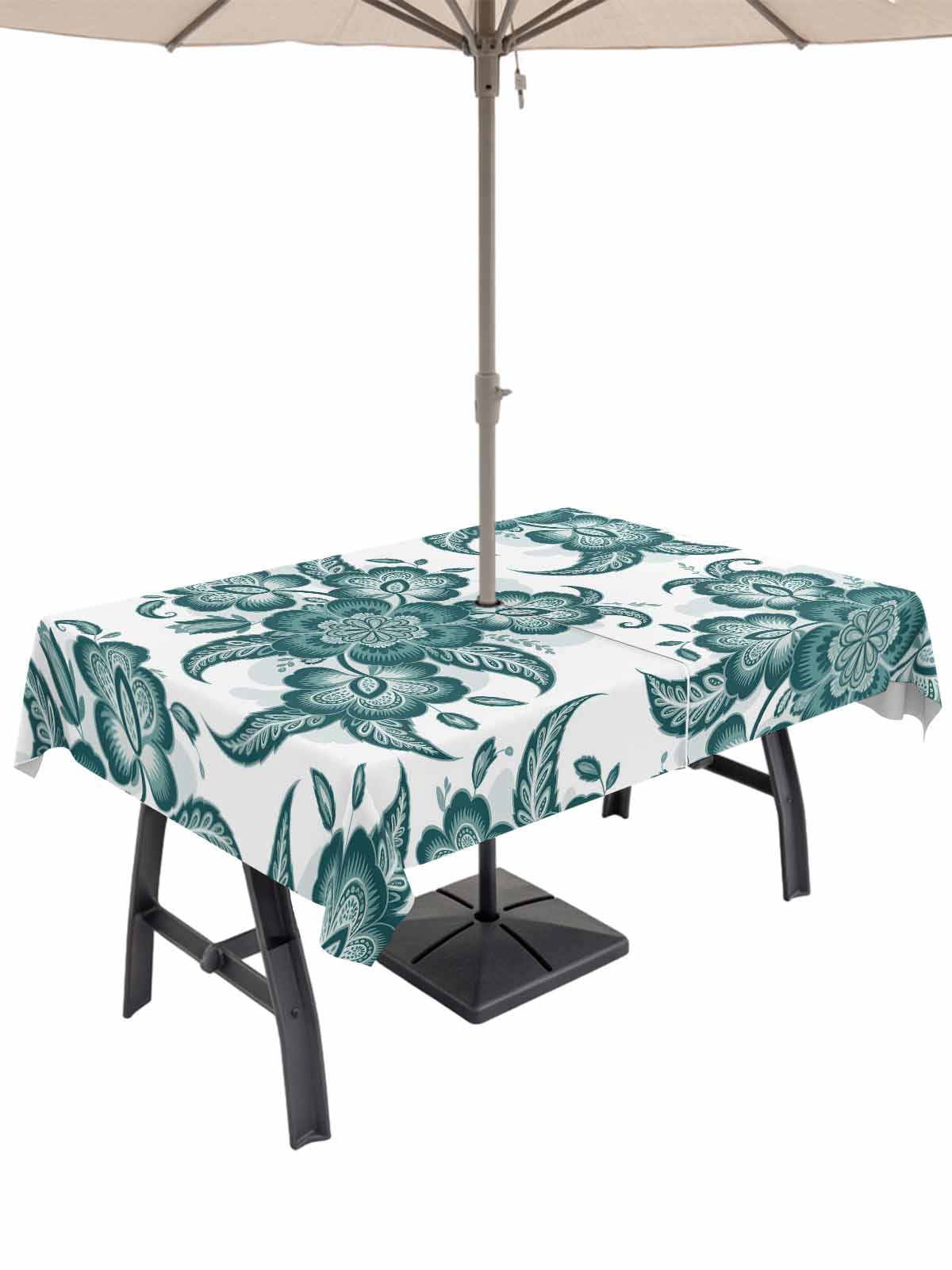Abstract Paisley Pattern Rectangle Outdoor Tablecloth with Umbrella ...