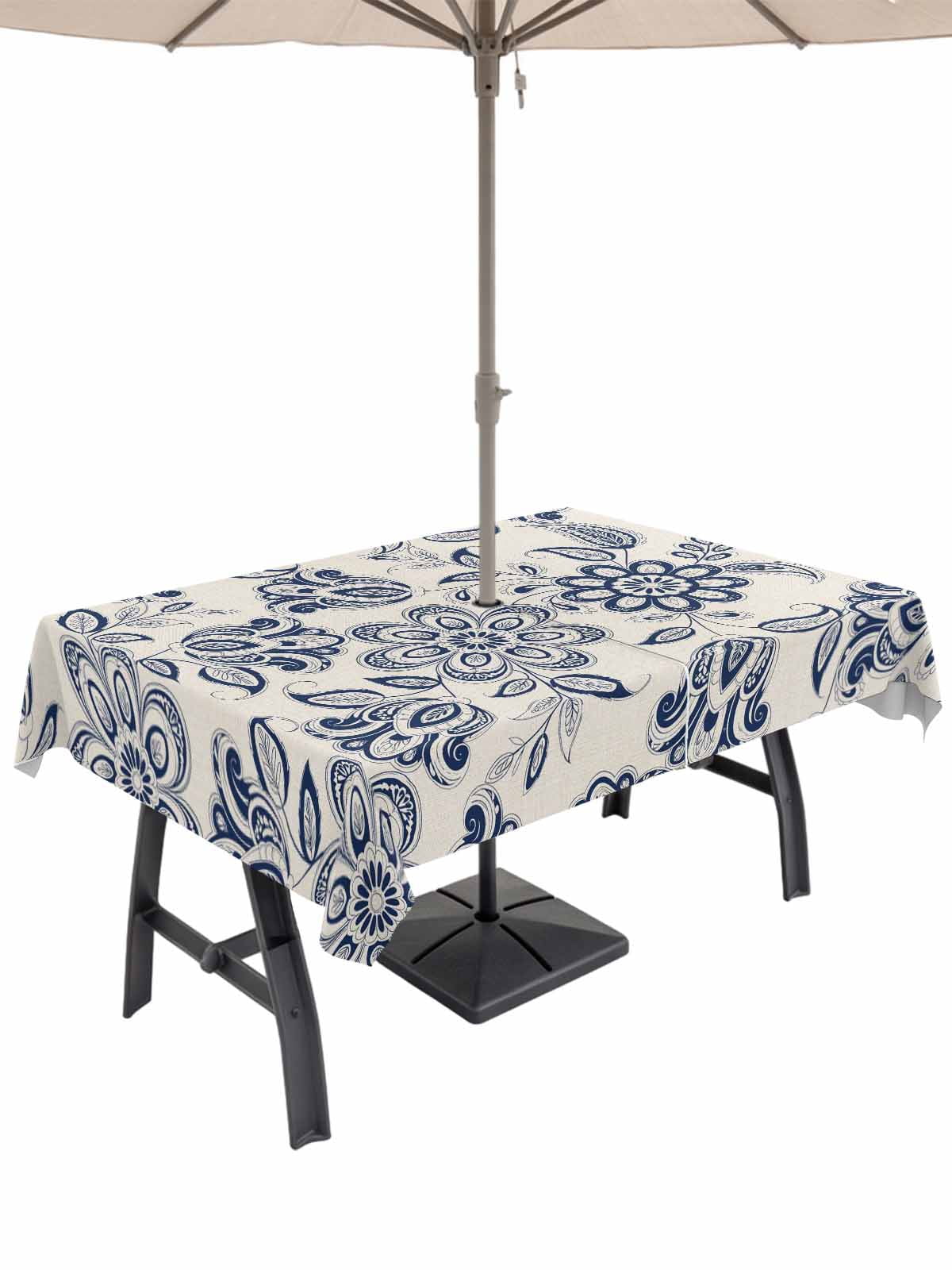 Abstract Paisley Pattern Rectangle Outdoor Tablecloth with Umbrella ...