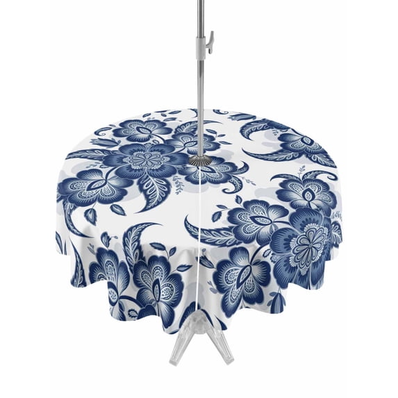 Abstract Paisley Pattern Round Outdoor Tablecloth with Umbrella Hole ...